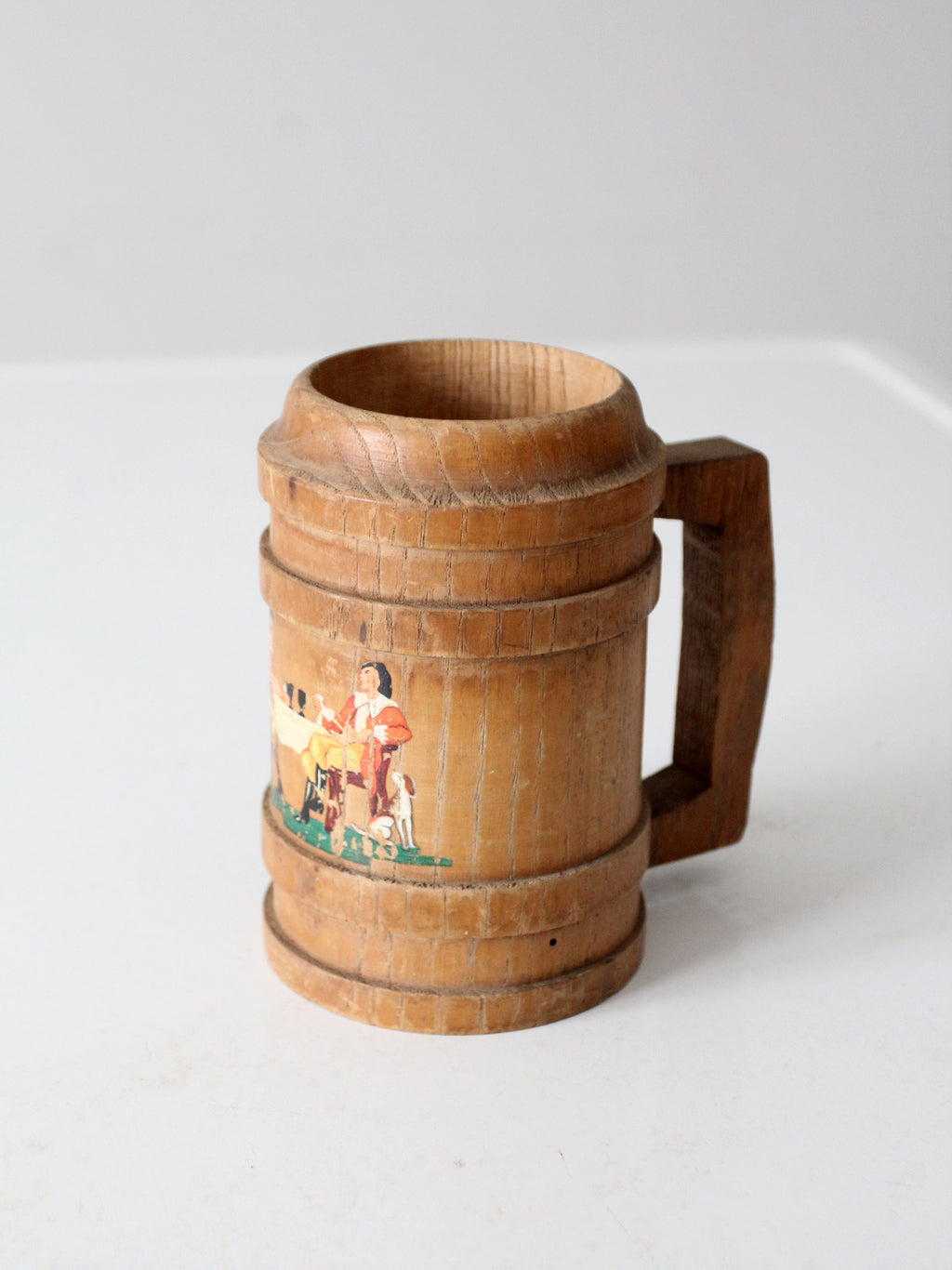 vintage wooden tankard with painted tavern scene – 86 Vintage