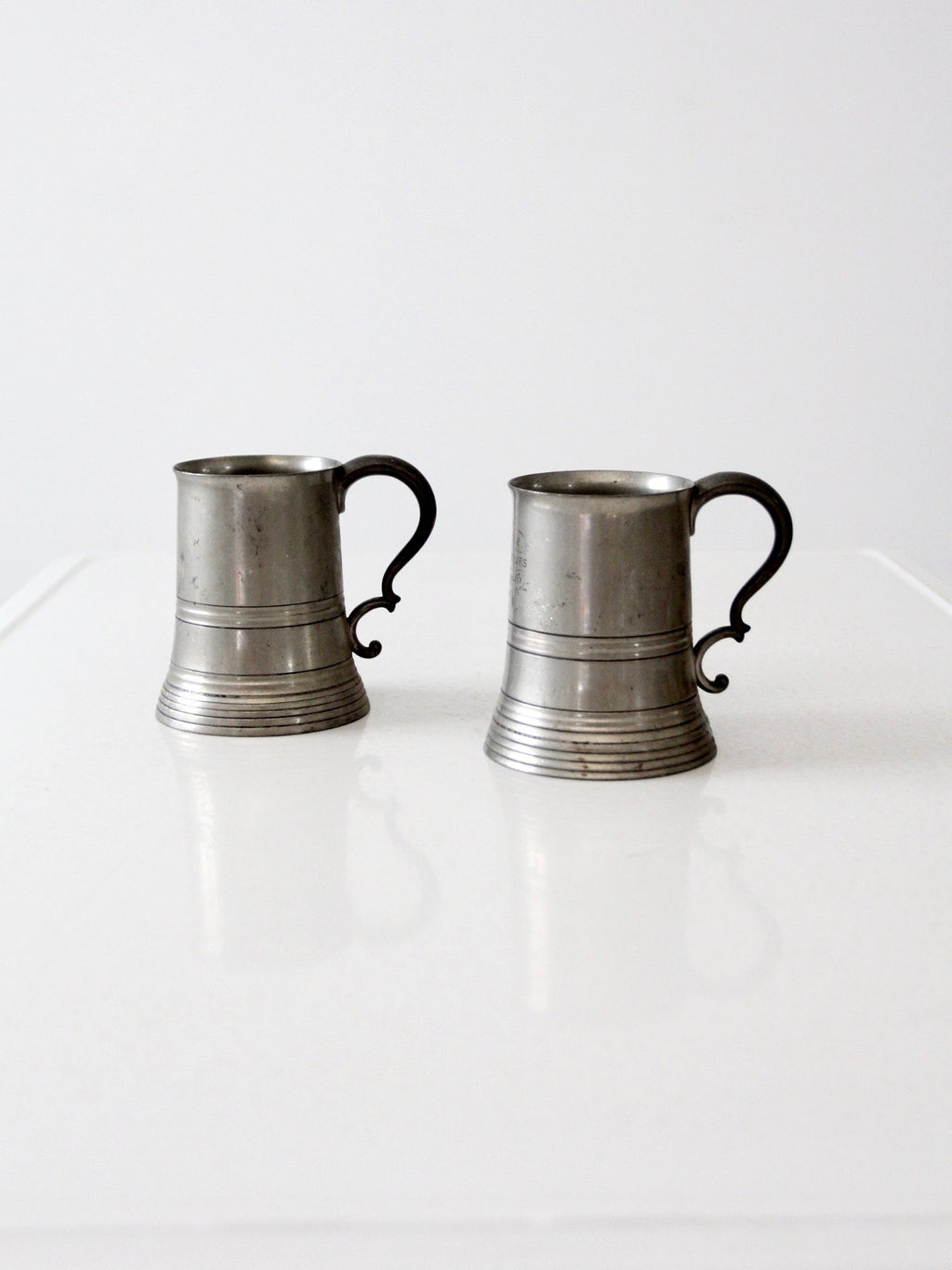 antique glass bottom pewter tankards pair – 86 Vintage