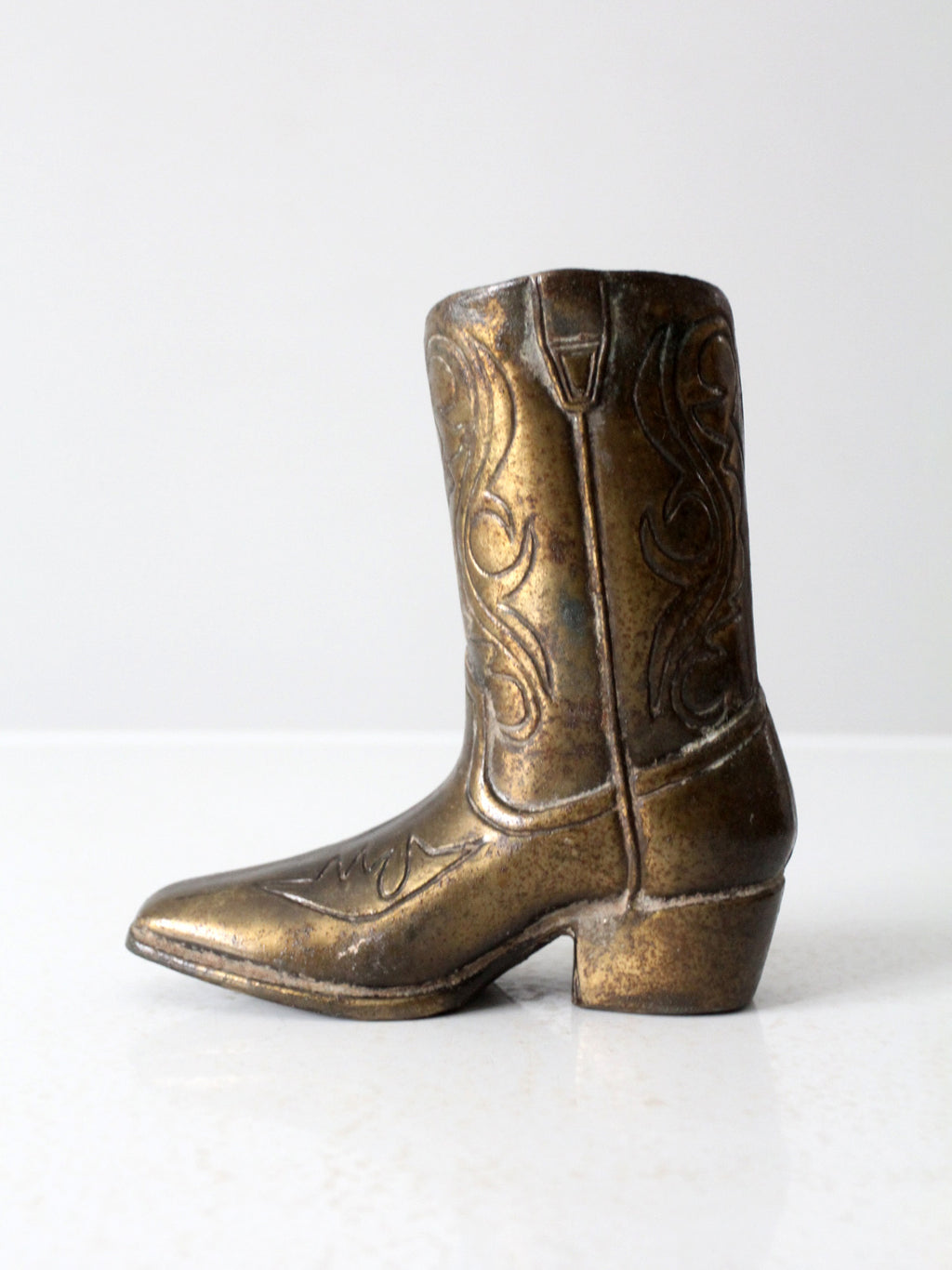mid century brass cowboy boot statue – 86 Vintage