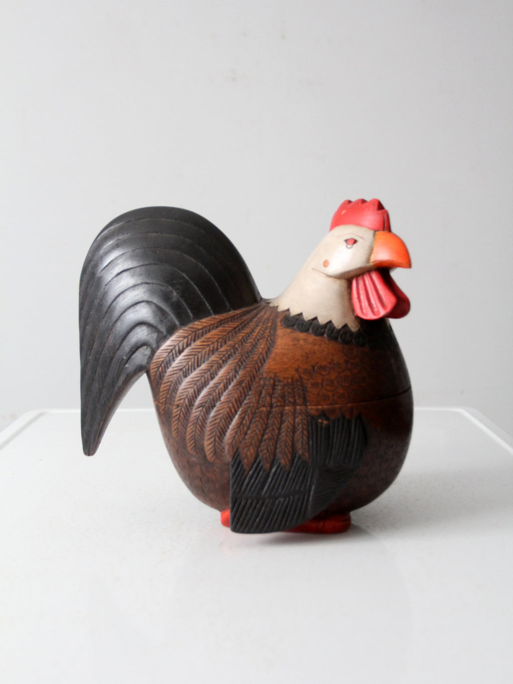 vintage carved wood rooster box – 86 Vintage