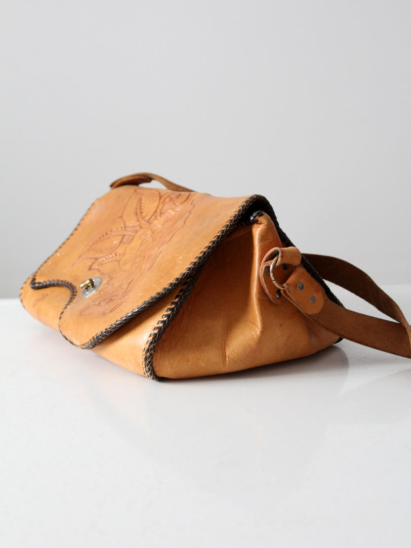 vintage 70s tooled leather satchel – 86 Vintage