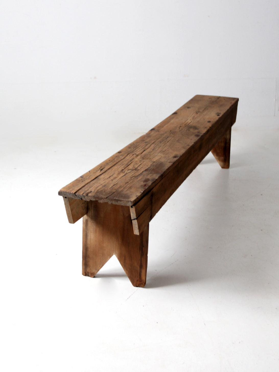antique primitive wood bench 7ft – 86 Vintage