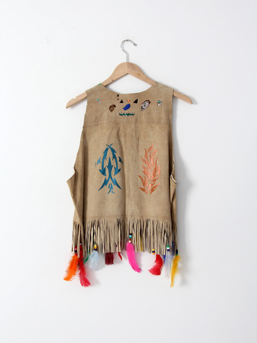 vintage painted leather vest with feathers – 86 Vintage