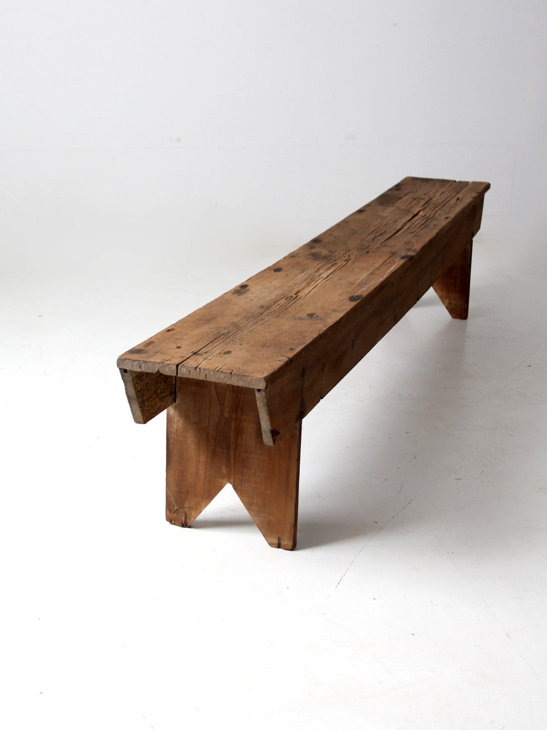 antique primitive wood bench 7ft – 86 Vintage