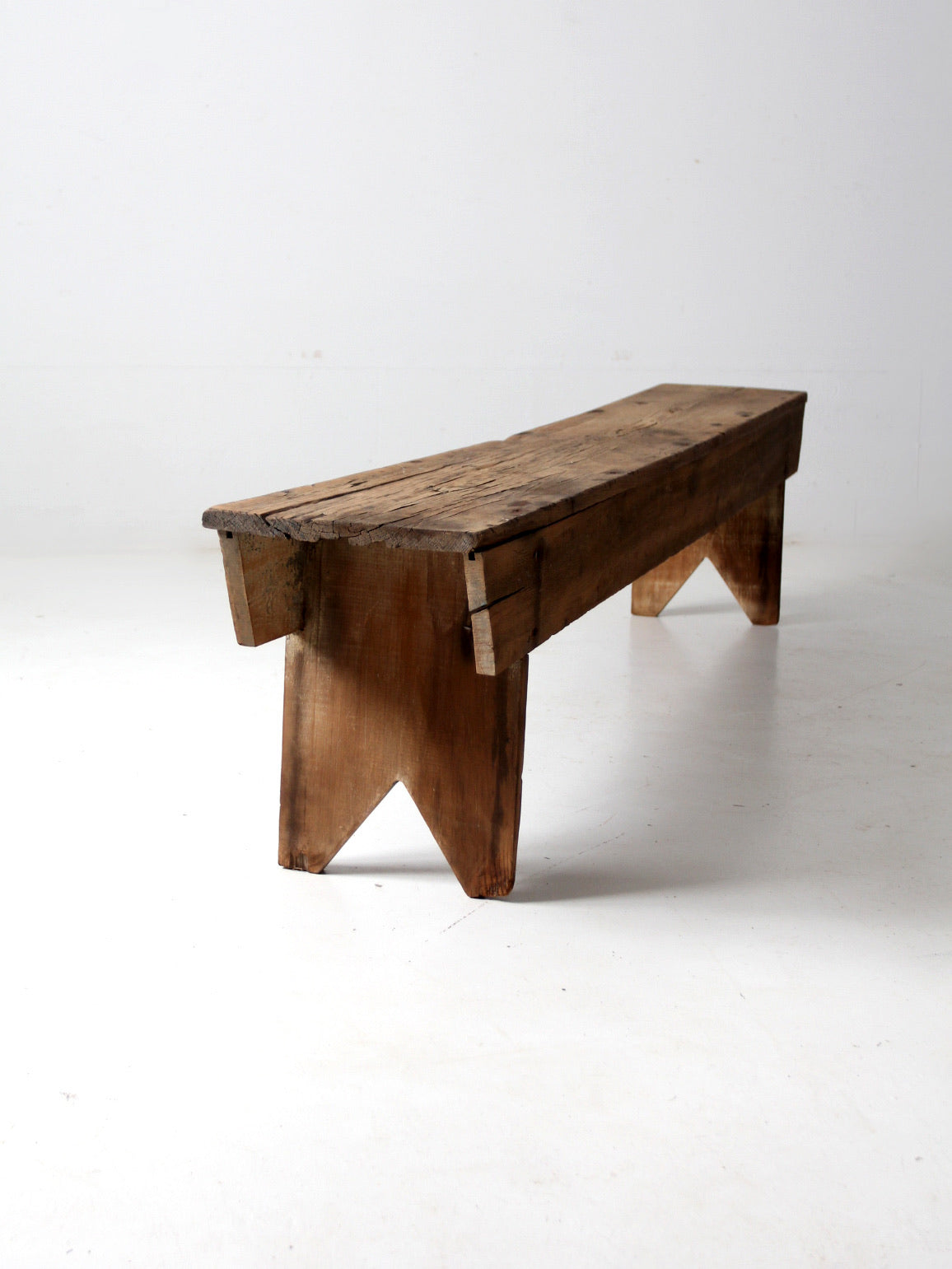 antique primitive wood bench 7ft – 86 Vintage