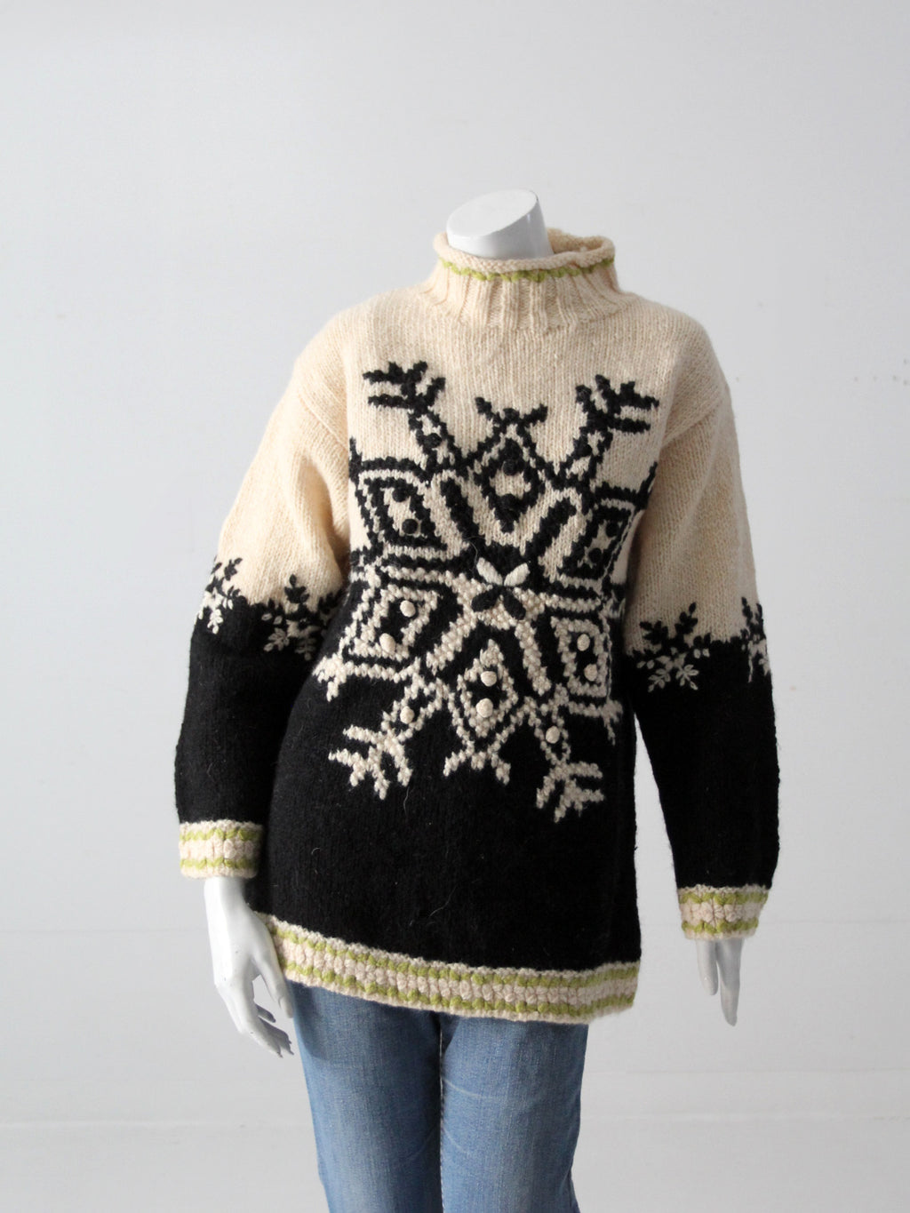 vintage hand knit snowflake sweater – 86 Vintage