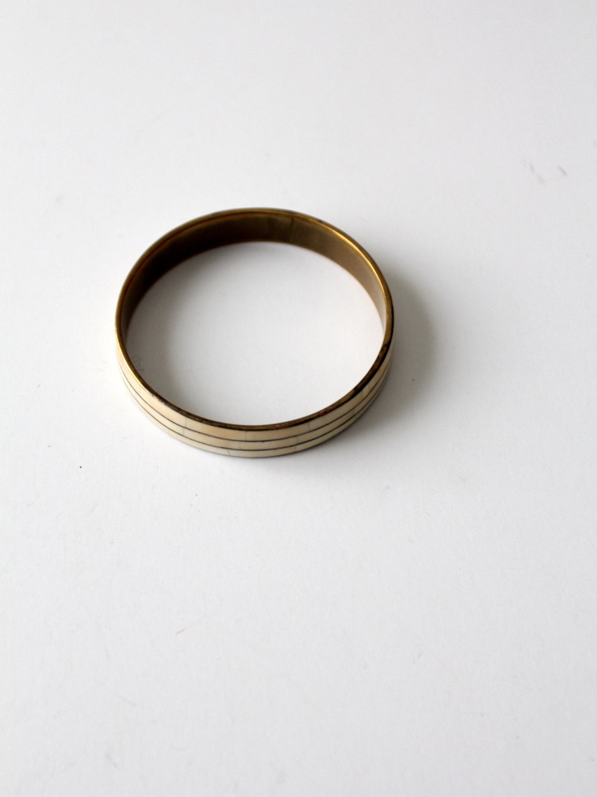 vintage 70s brass bangle bracelet with bone inlay – 86 Vintage