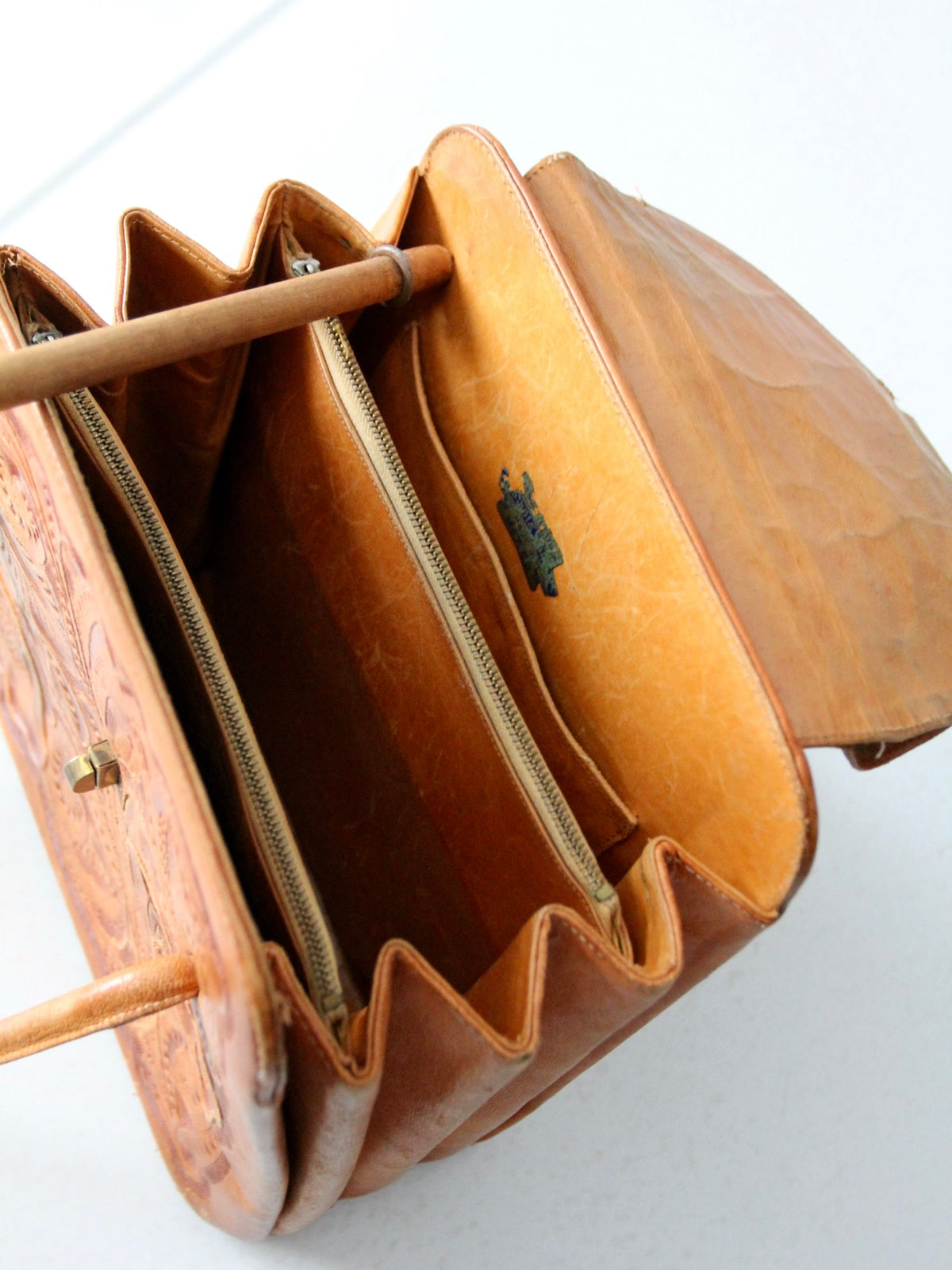 vintage tooled leather satchel – 86 Vintage