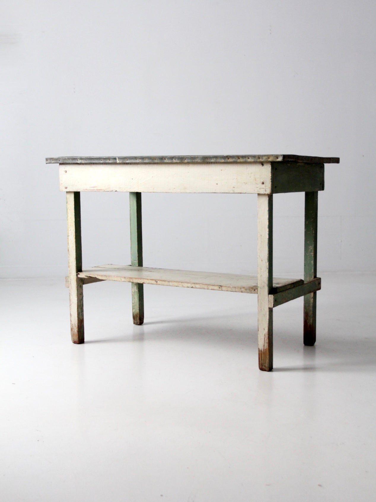 antique table with galvanized top – 86 Vintage