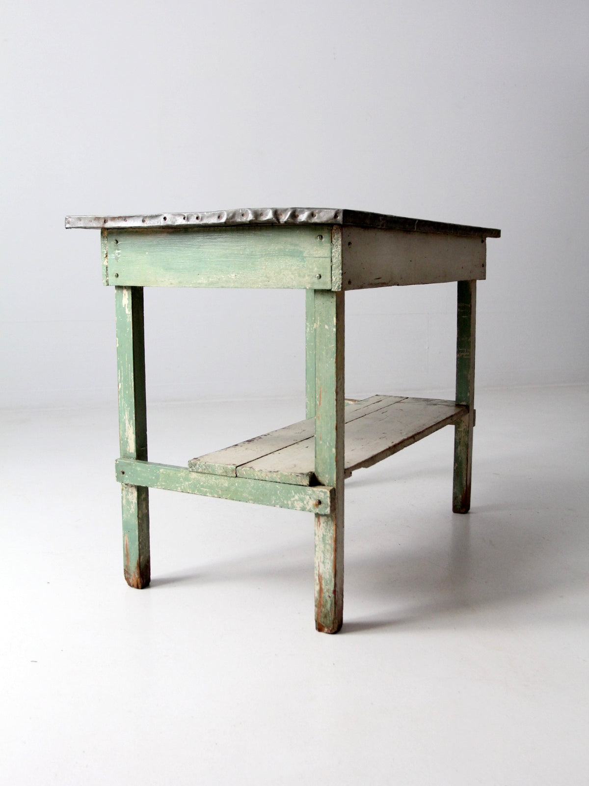 antique table with galvanized top – 86 Vintage