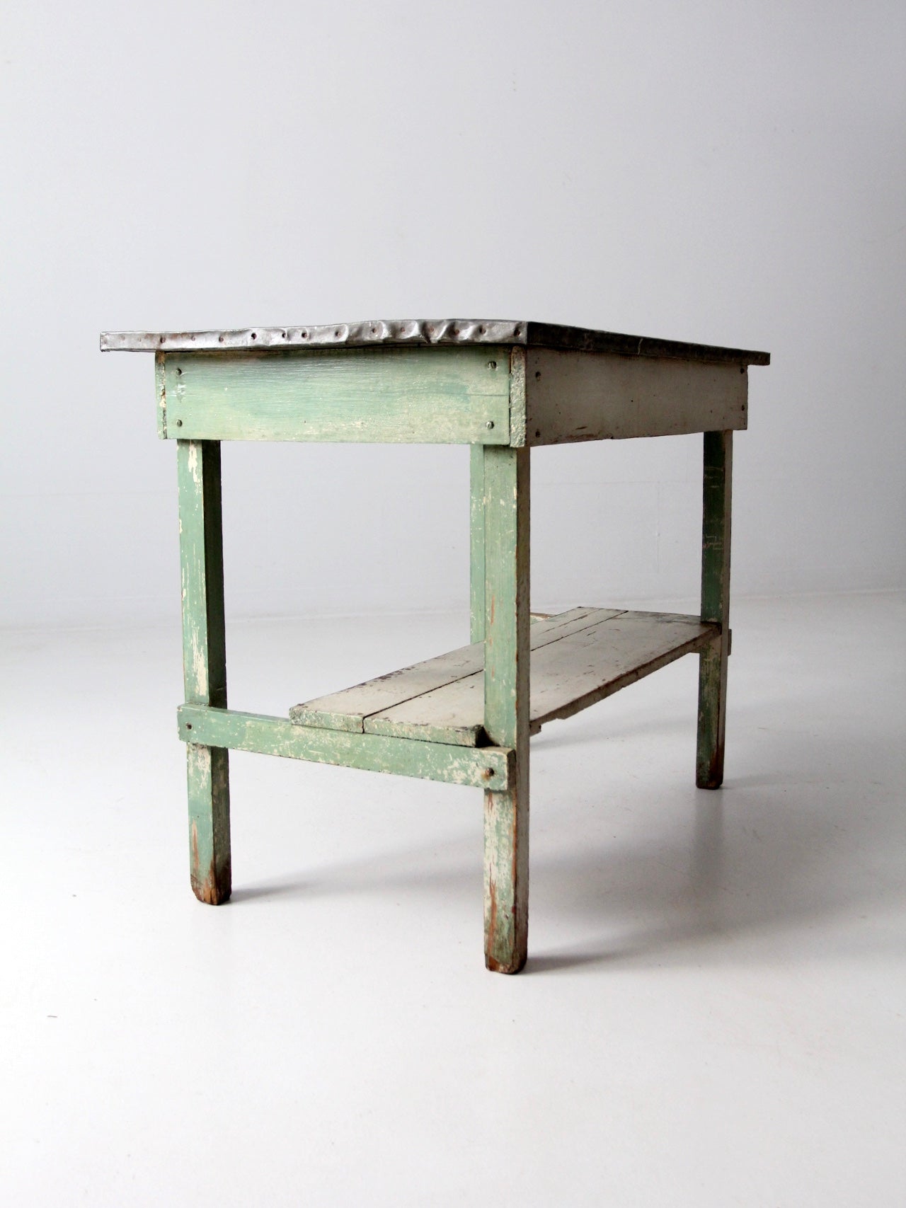 antique table with galvanized top – 86 Vintage