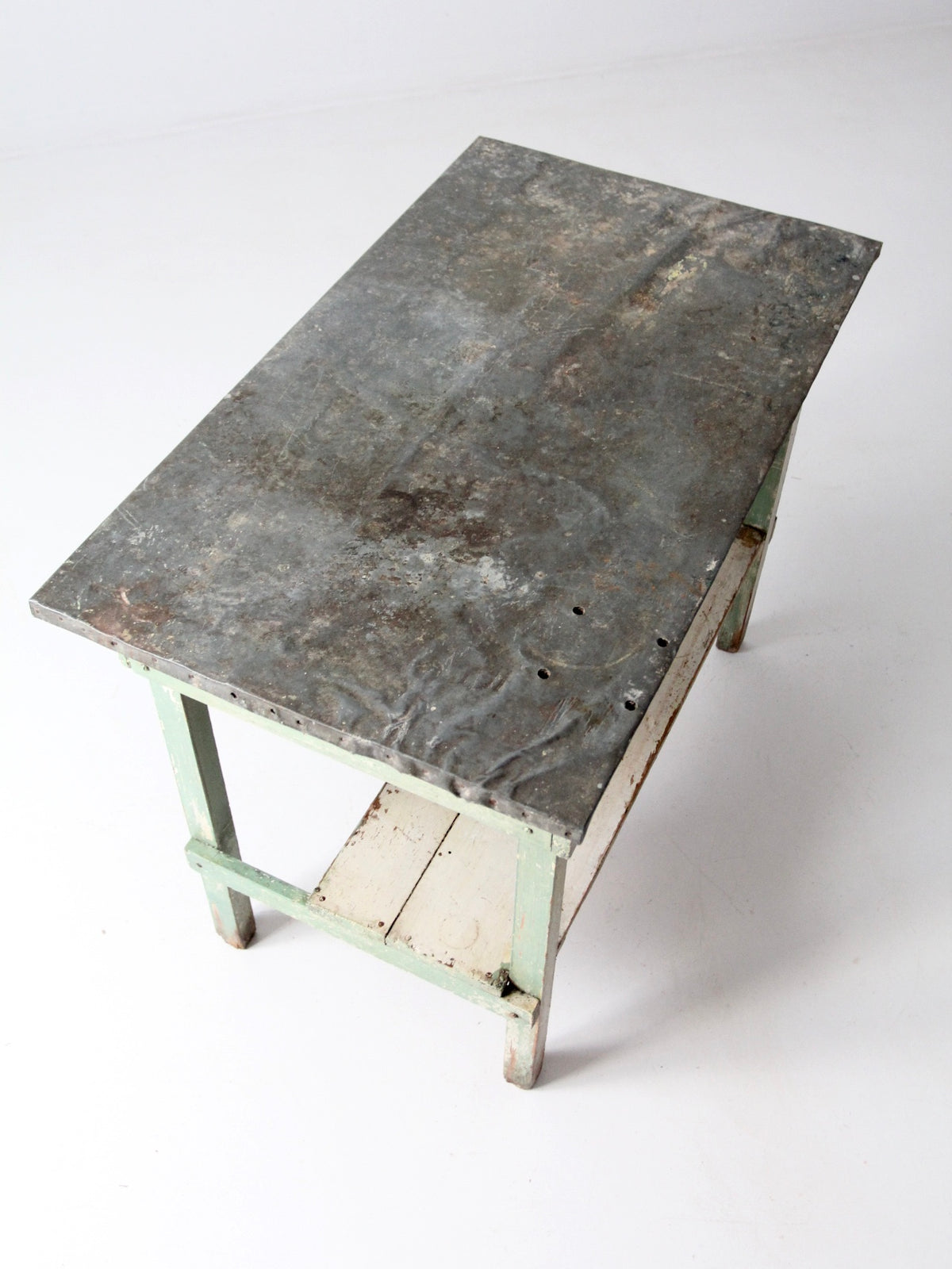 antique table with galvanized top – 86 Vintage