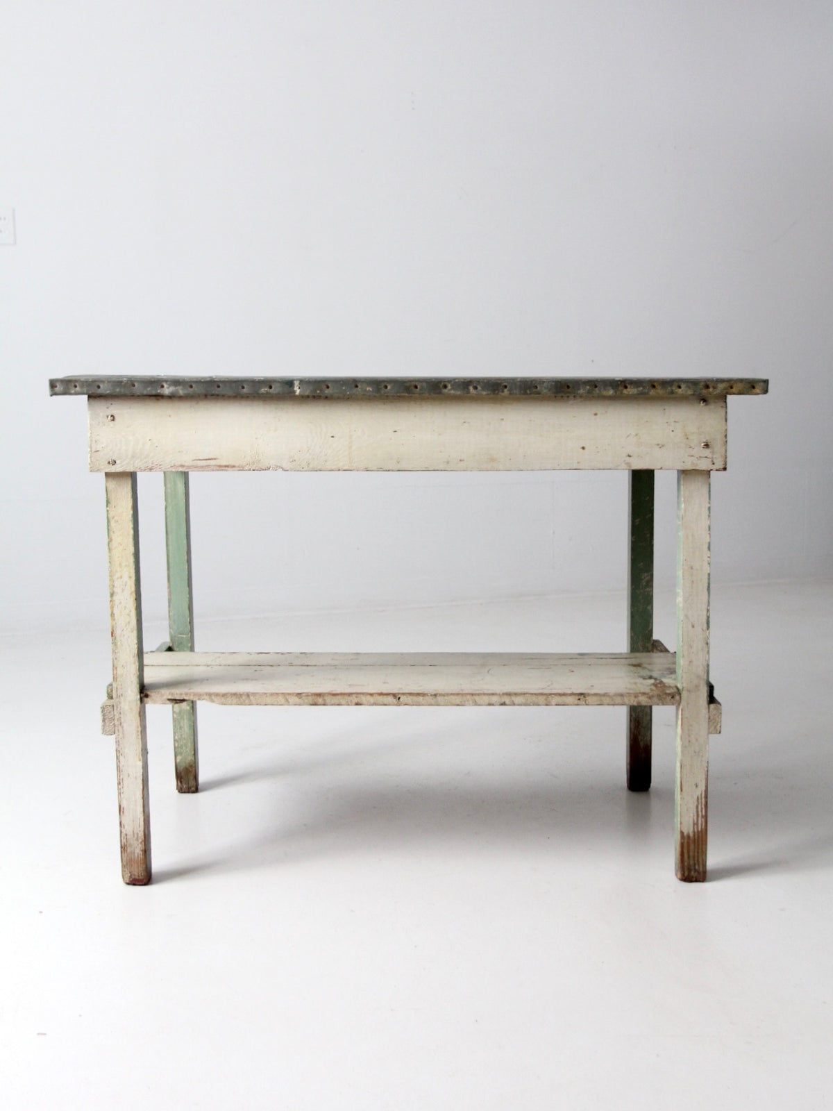 antique table with galvanized top – 86 Vintage