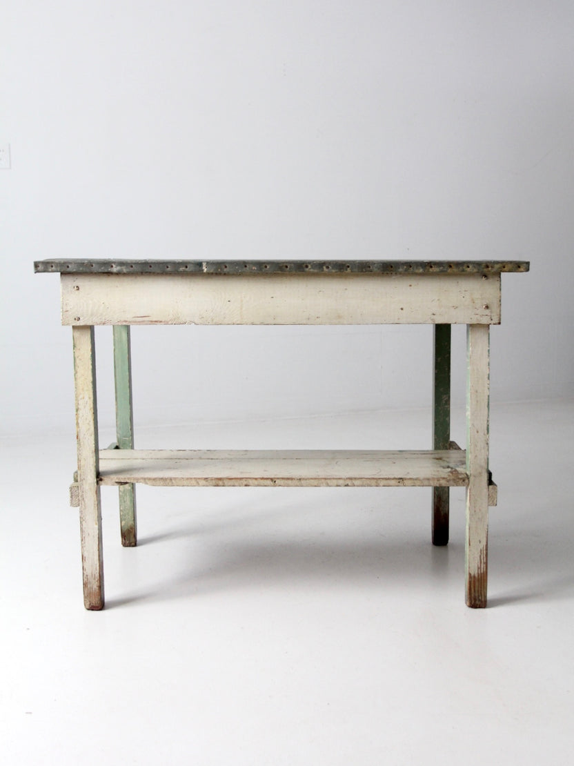 antique table with galvanized top – 86 Vintage