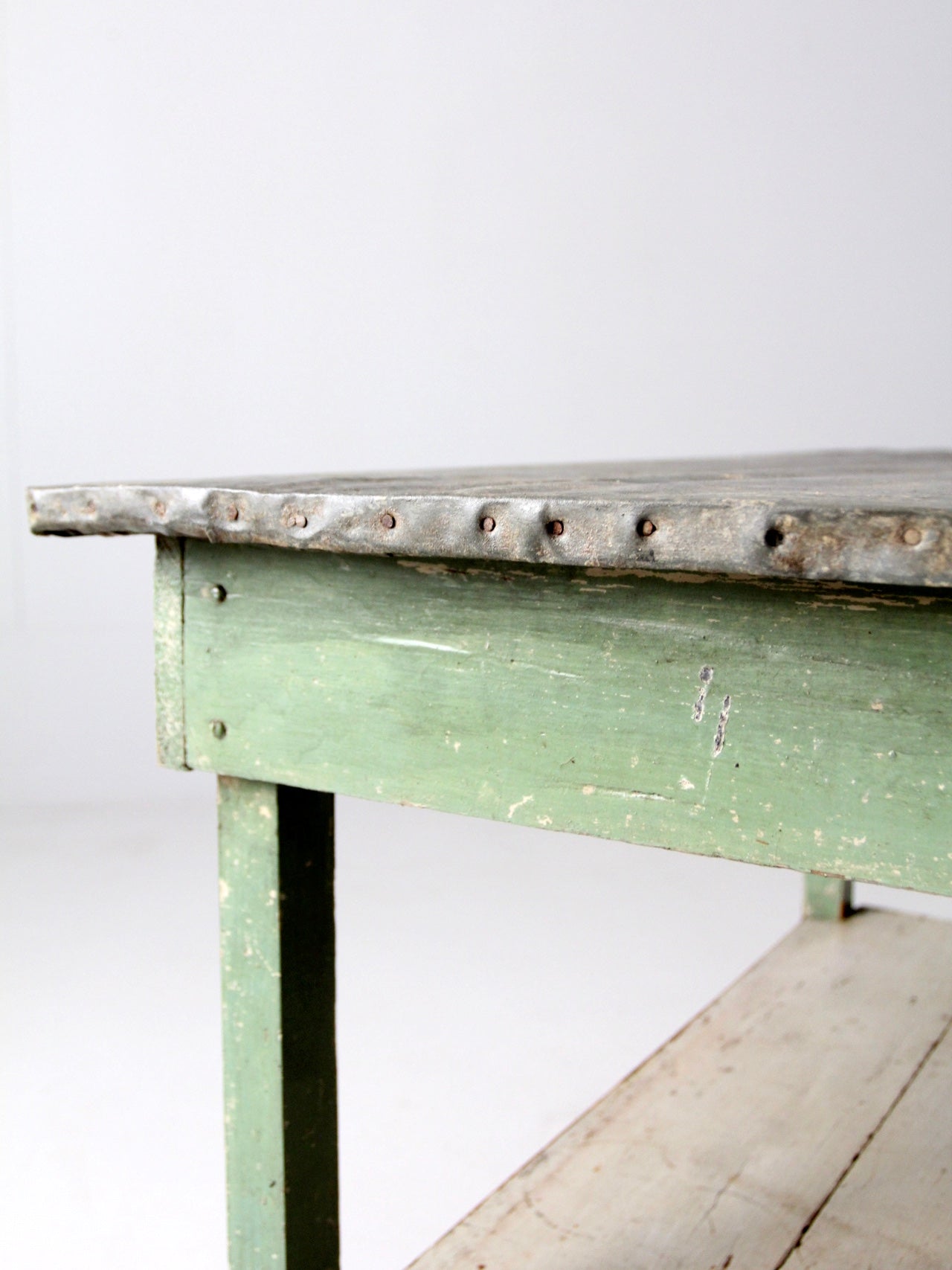 antique table with galvanized top – 86 Vintage