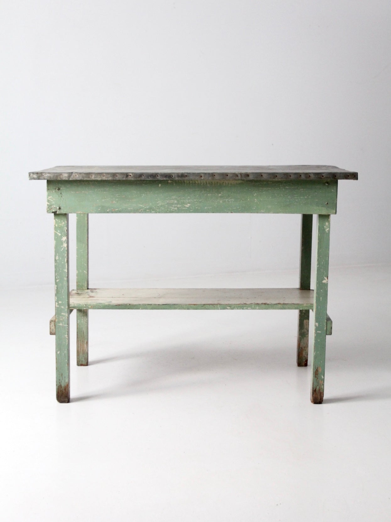 antique table with galvanized top – 86 Vintage