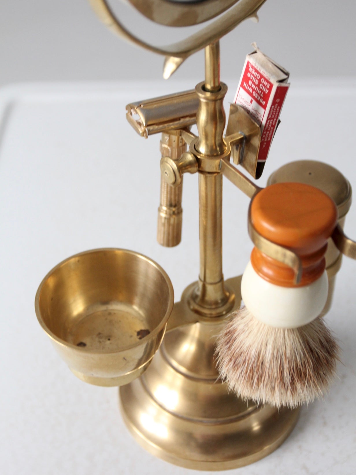 antique brass grooming stand with mirror and Gillette razor – 86 Vintage