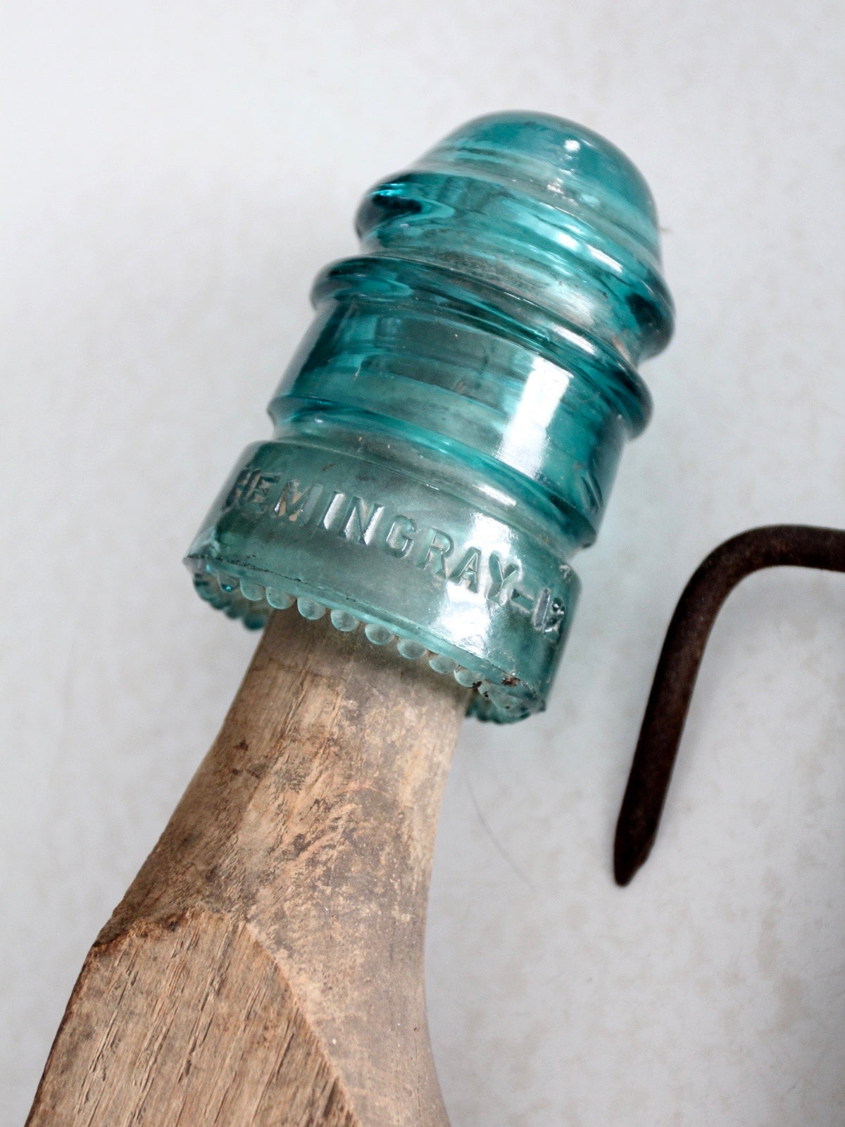 vintage glass insulators with wood posts, set of 4 – 86 Vintage